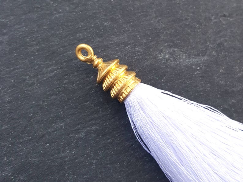 White Silk Thread Tassel Pendant With Tiered 22k Matte Gold Plated Cap ...