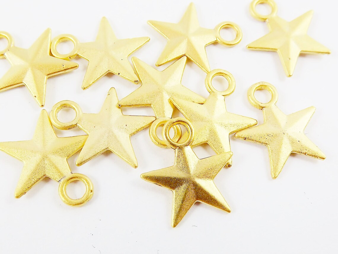 10 Star Charms 22k Matte Gold Silver Plated - Etsy