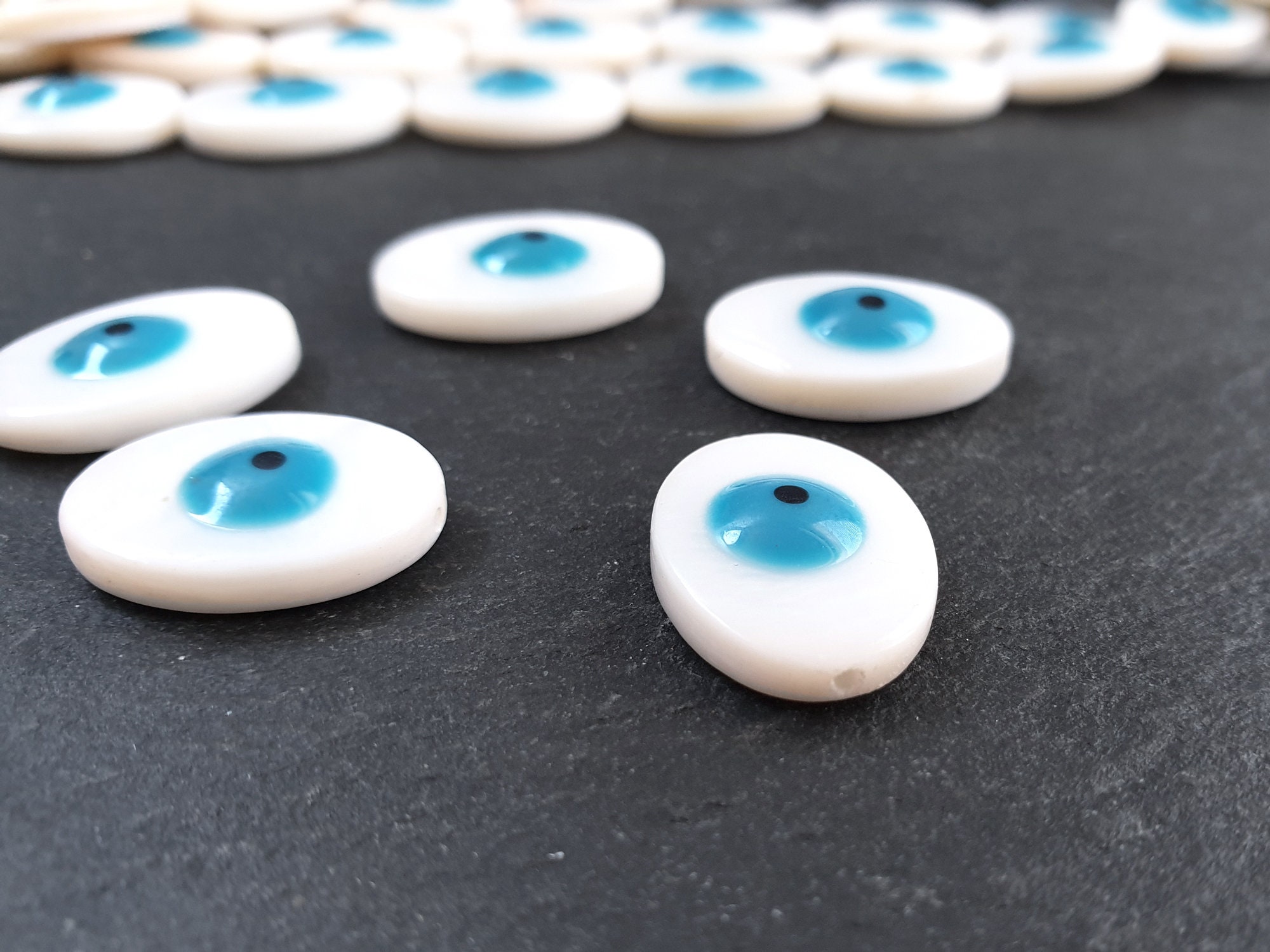 5 Mother of Pearl Oval Ellipse Evil Eye Beads Enamel Evil Eye - Etsy