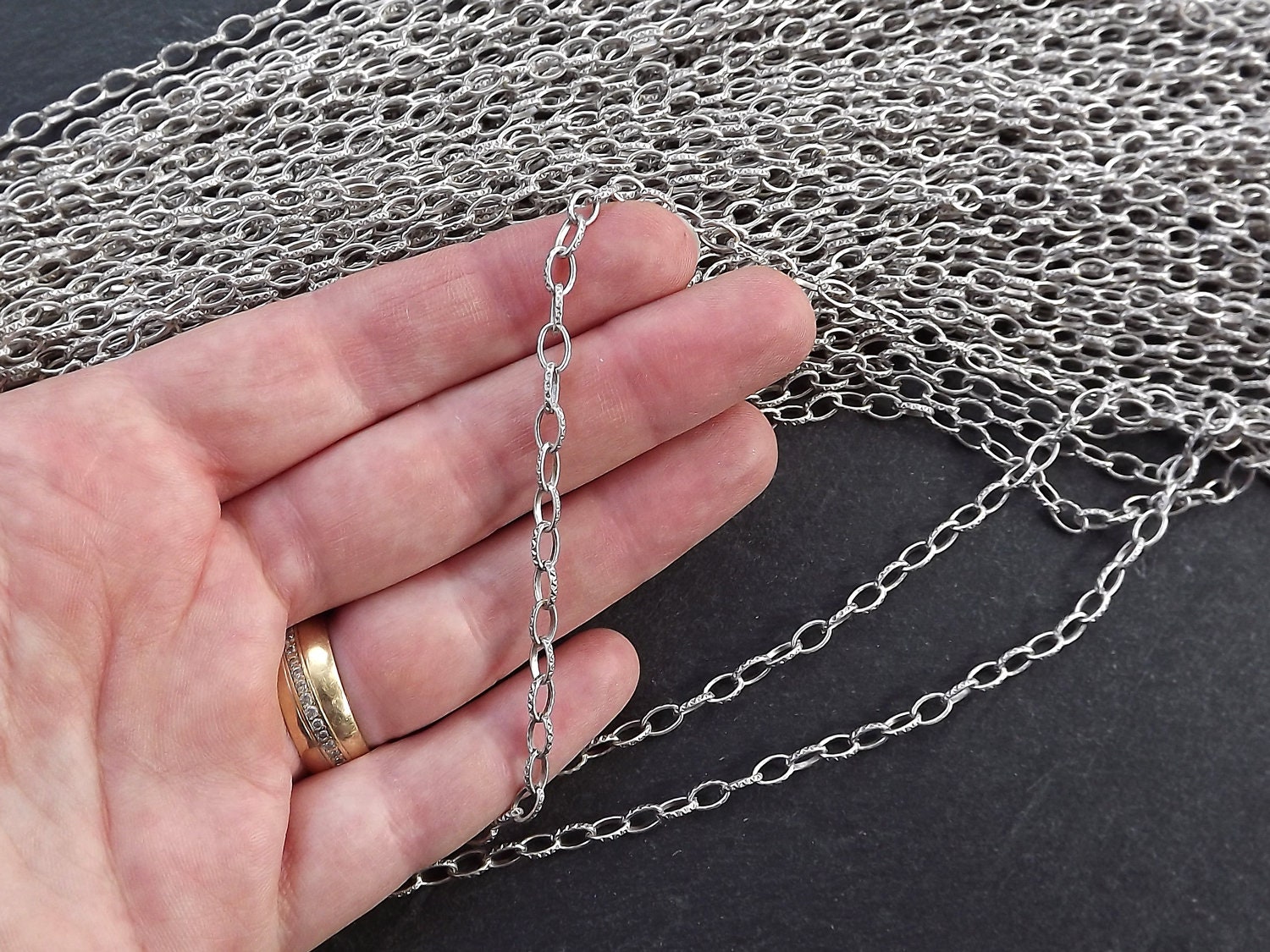 Silver Oval Link Chain, Etched Chain, Silver Chain, Delicate Chain ...