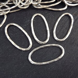 Oval Link Connector, Hammered Ring Link, Skinny Link, Silver Charm Link ...