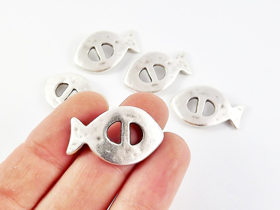 5 Large Rustic Curved Fish Slider Charms - Matte Silver Plated - Etsy