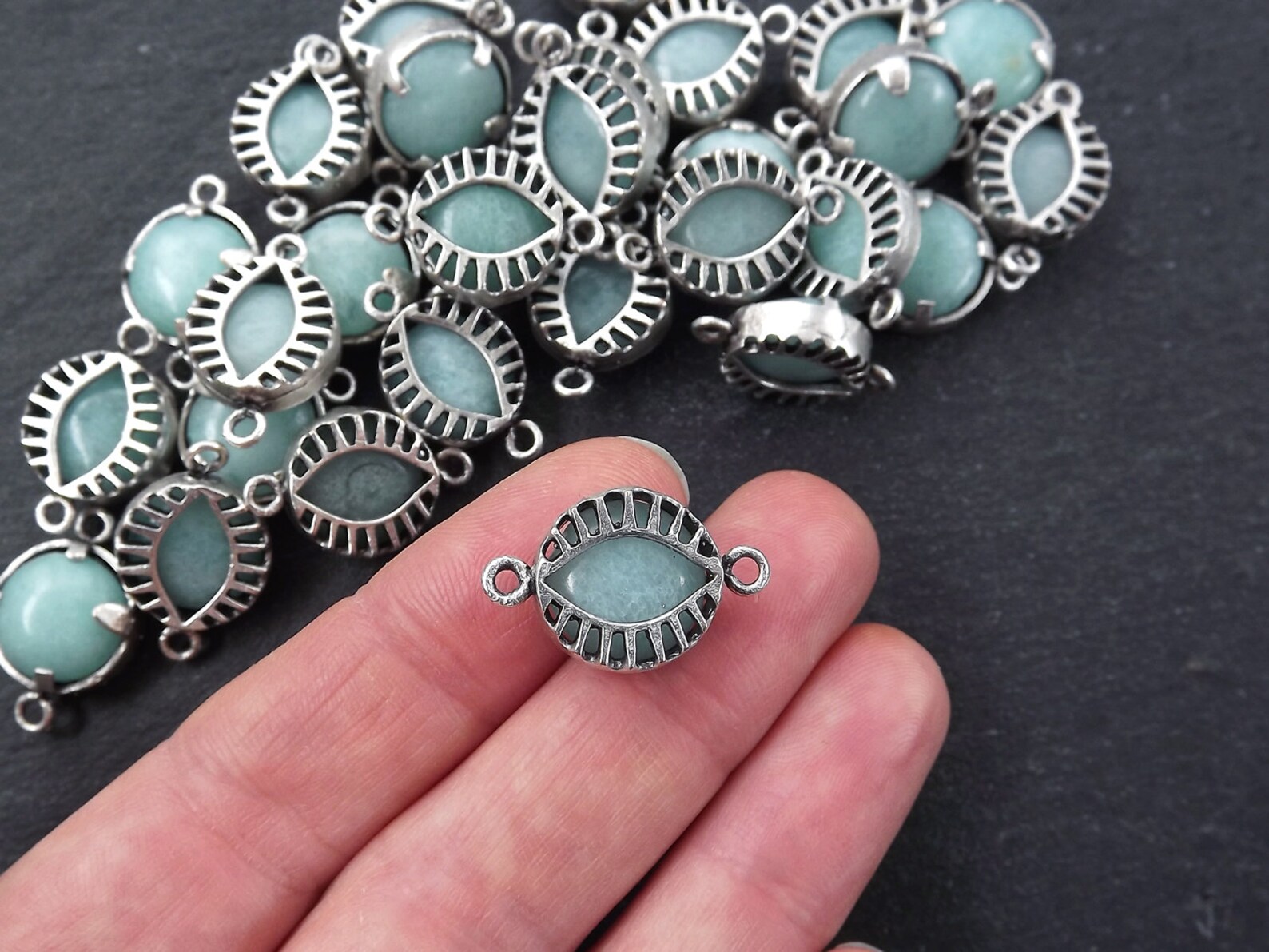 Pale Aqua Evil Eye, Jade Stone, Evil Eye Charm, Evil Eye Pendant ...