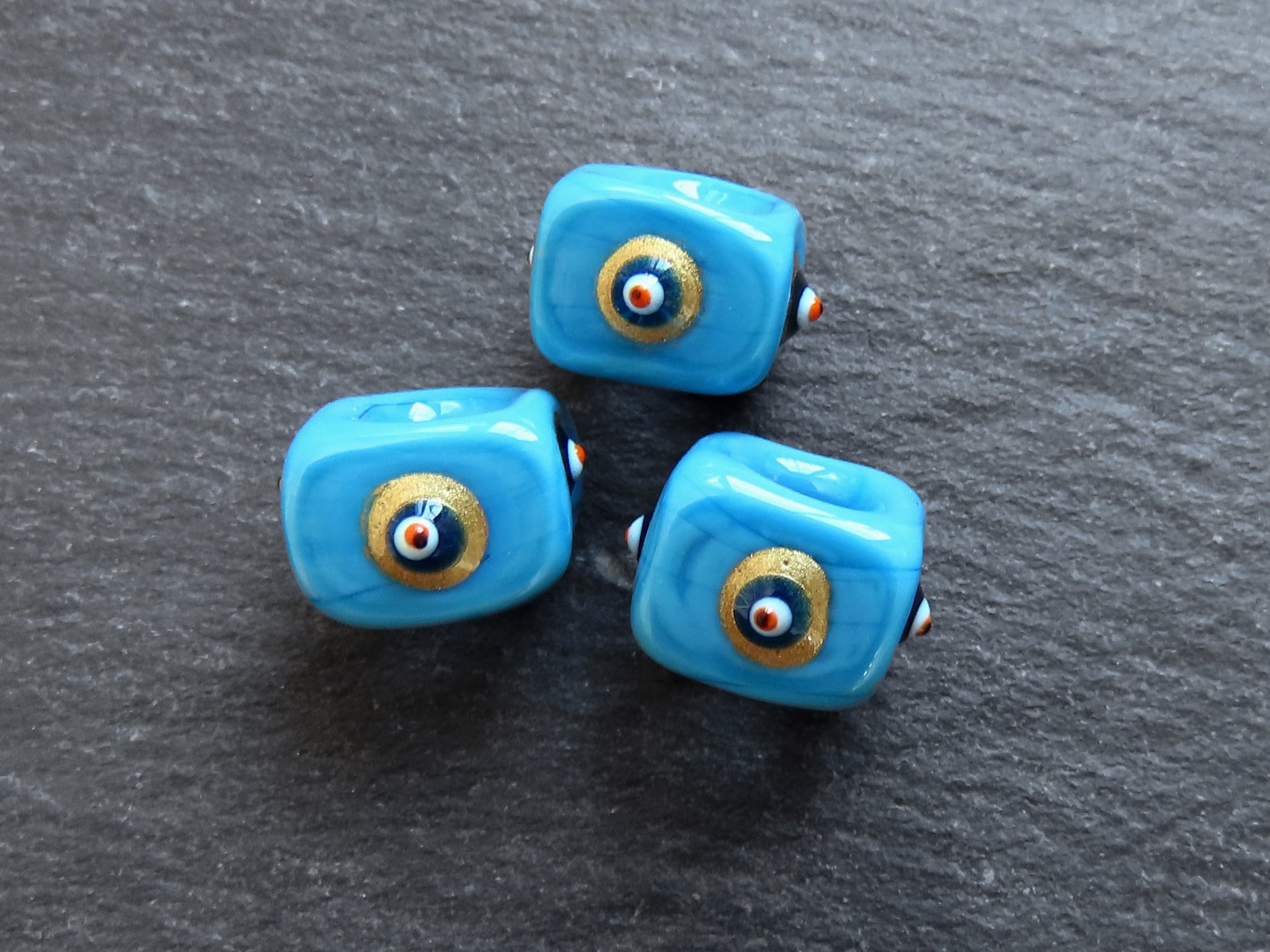 Turquoise Blue Square Evil Eye Beads, Protective Turkish Nazar Amulet ...