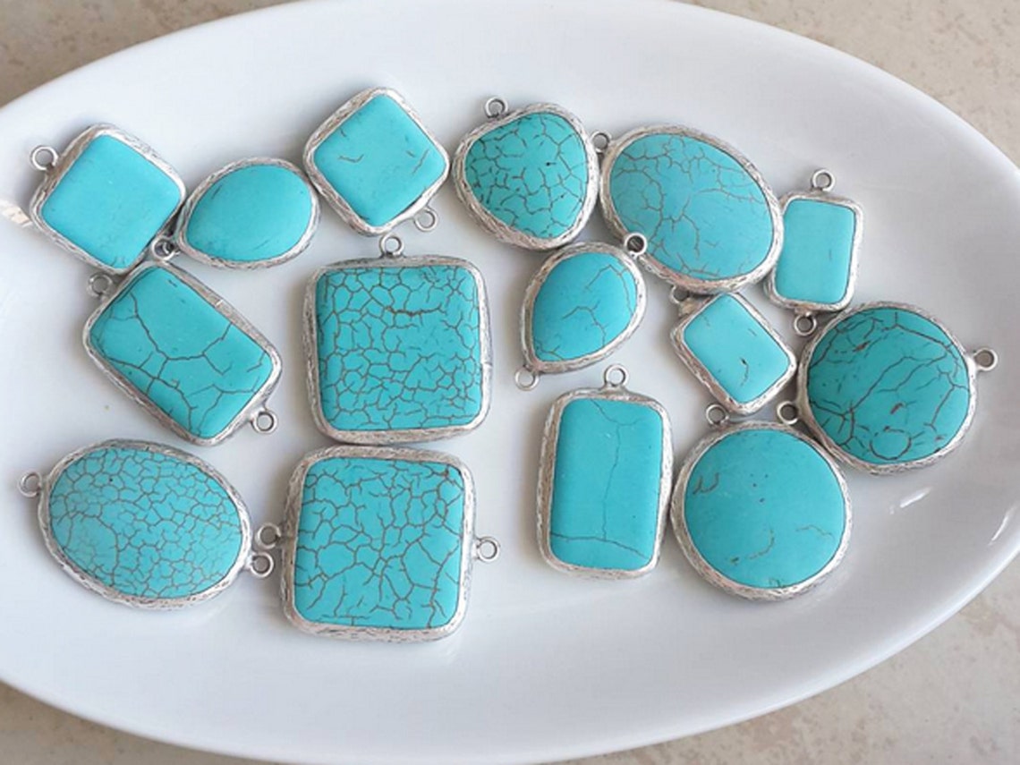 32mm Round Smooth Turquoise Stone Pendant Matte Antique | Etsy