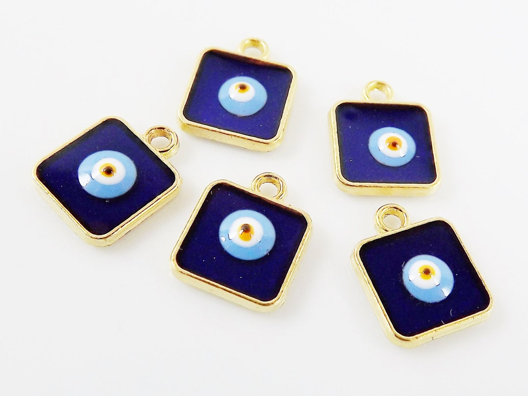10mm Mini Square Evil Eye Enameled Charms - 22k Matte Gold Plated - Etsy