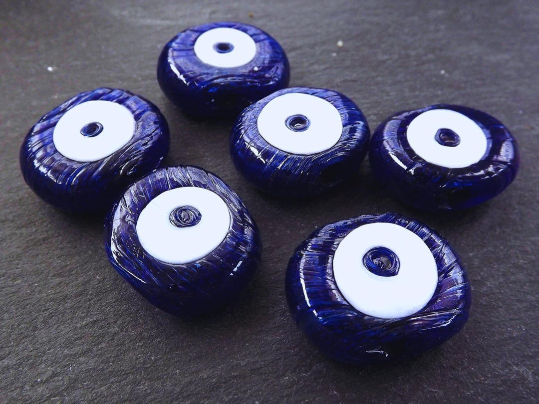 6 Navy Blue Evil Eye Nazar Glass Bead - Traditional Turkish Handmade ...