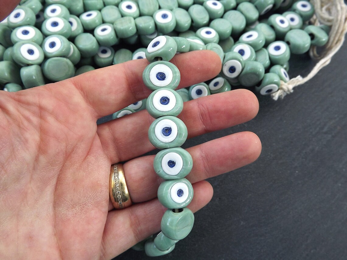 6 Seafoam Green Evil Eye Nazar Glass Bead Traditional Turkish - Etsy