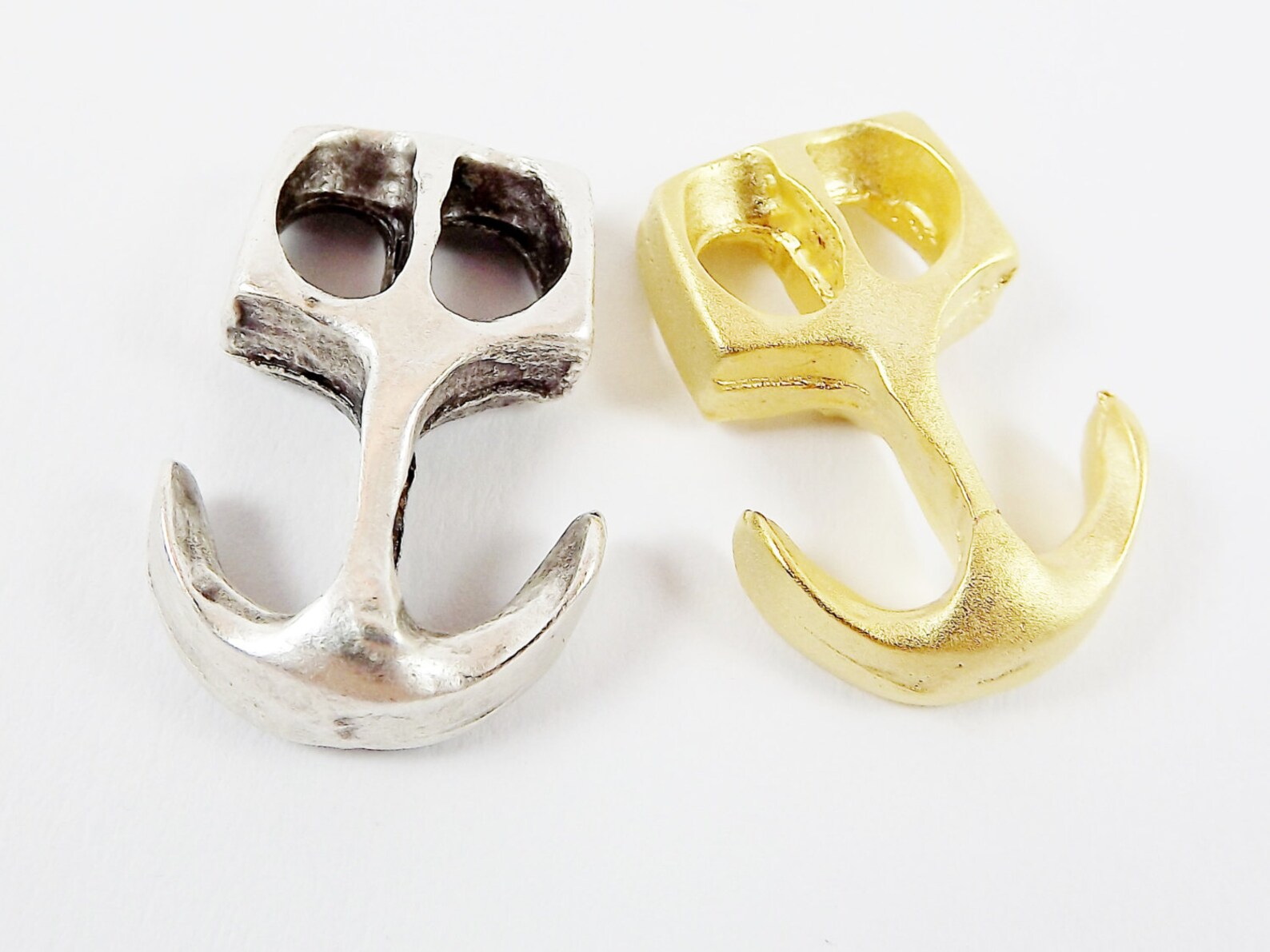 2 Large Hook Anchor Leather Bracelet Clasps Nautical 22k - Etsy