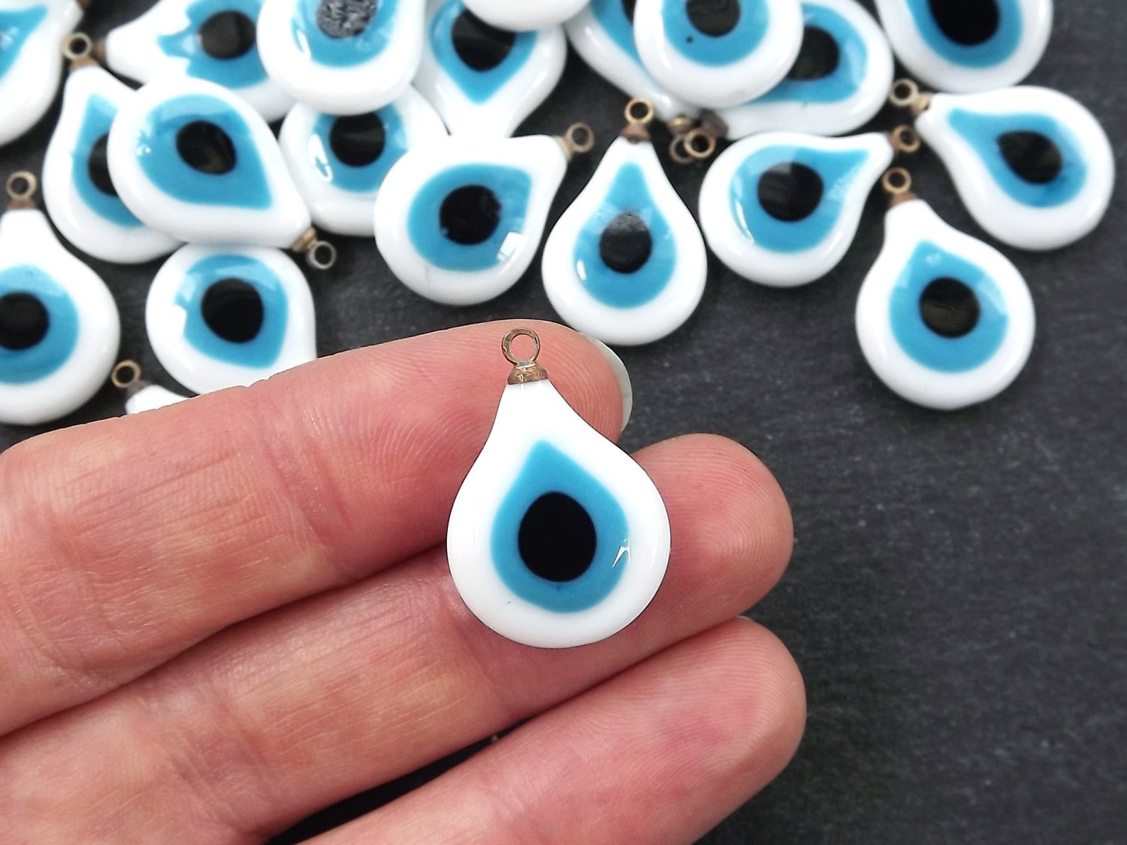 Evil Eye Charm White Evil Eye White Teardrop Glass Evil - Etsy