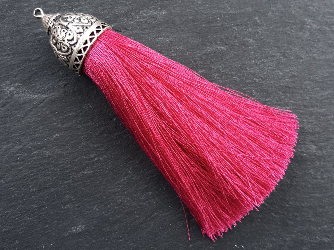 Extra Large Thick Violet Pink Silk Thread Tassel Pendant With Ornate ...