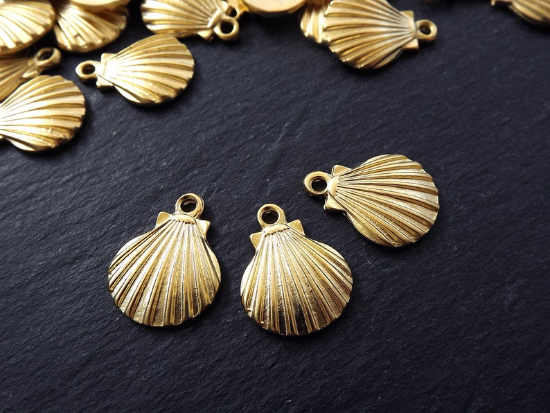 Gold Shell Charms Seashell Charms Clam Shell Scallop Shell | Etsy