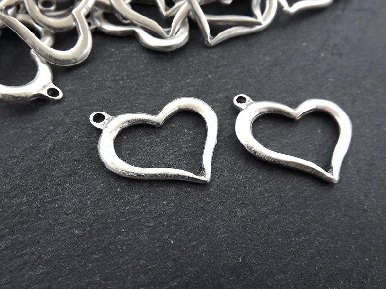 Small Organic Heart Pendant Charms, Cut Out Heart Shape Loop Link ...
