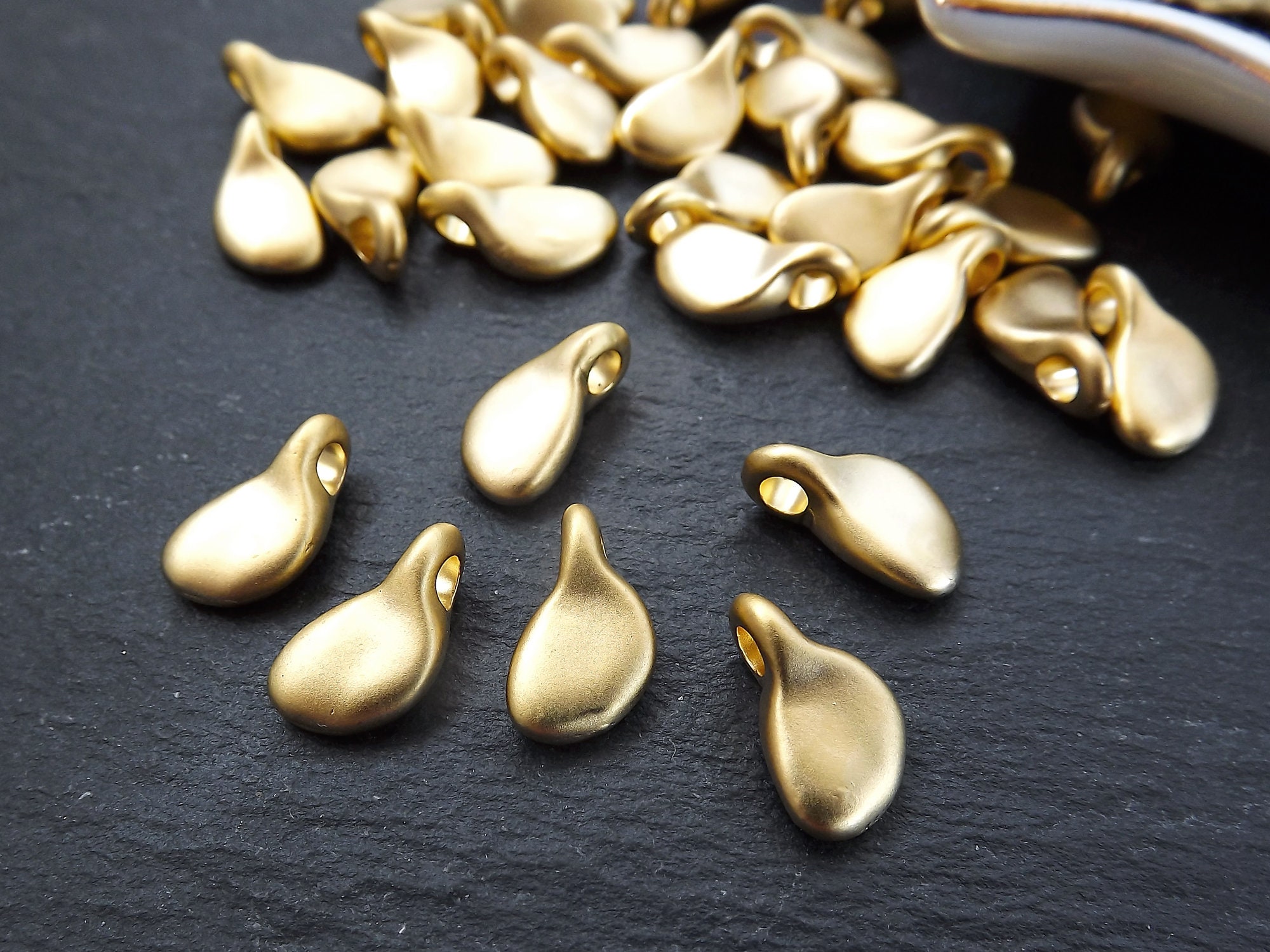 Gold Pinched Drop Paddle Beads, Mykonos Greek Beads, Organic Metal ...