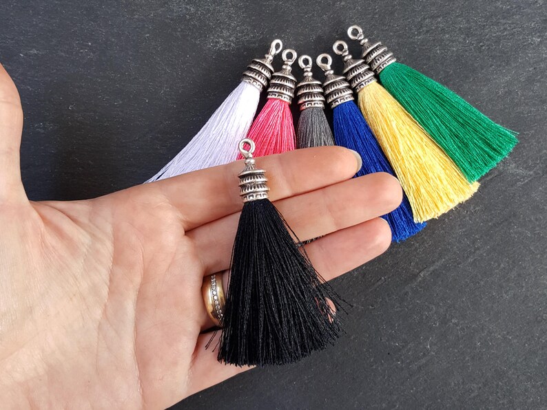 Gray Silk Thread Tassel Pendant With Tiered Matte Antique | Etsy