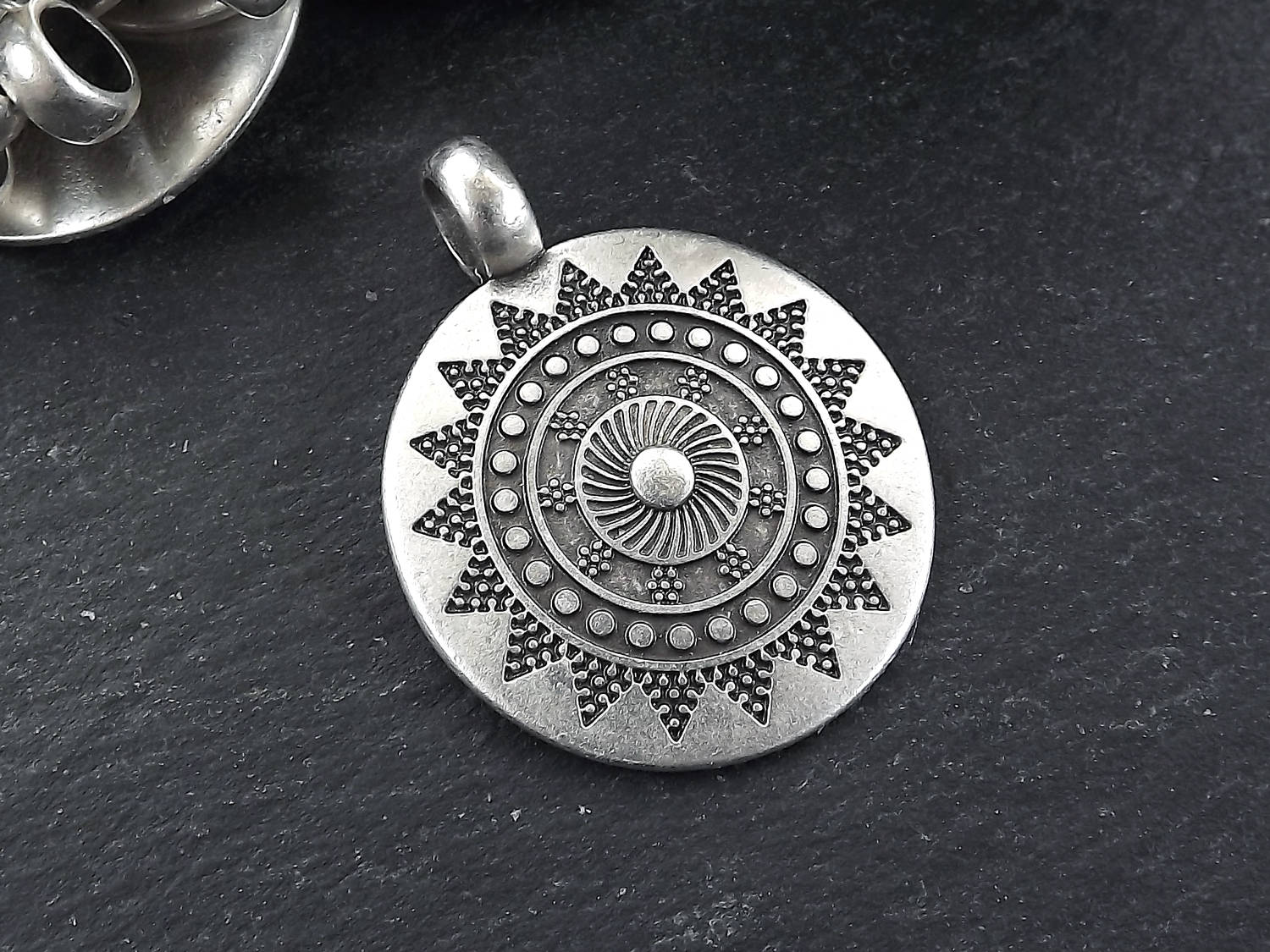 Large Ethnic Sun Mandala Round Disc Pendants with Side Facing | Etsy