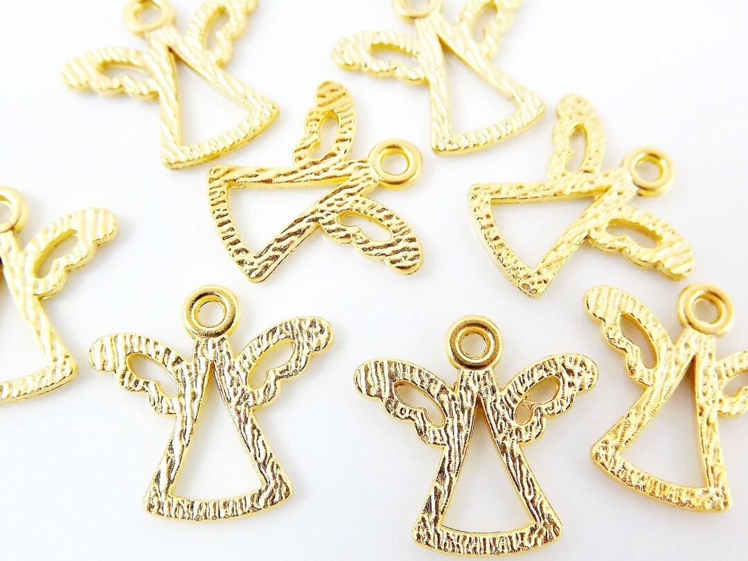 8 Mini Textured Angel Charms - 22k Matte Gold Plated - Etsy