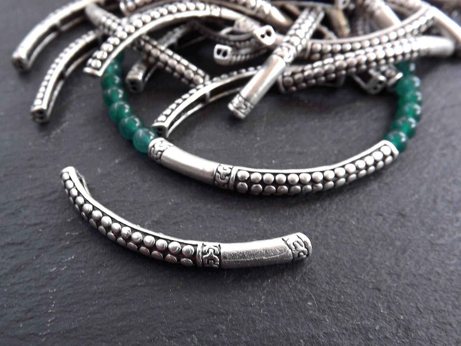 Dotted Bar Bead Silver Curve Bead Silver Tube Spacer Curve - Etsy