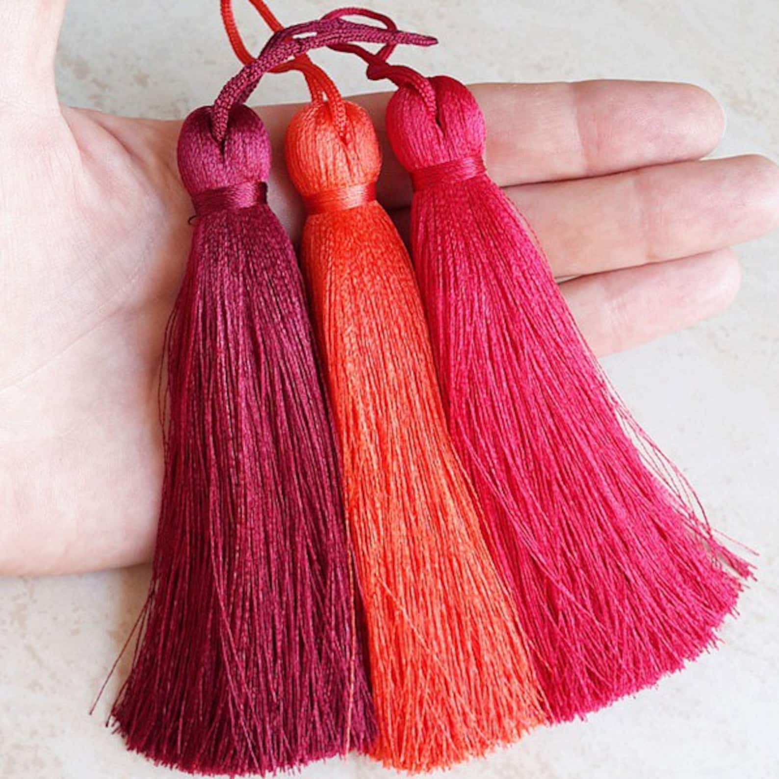 Burgundy Silk Tassels Braided Loop Handmade High Quality | Etsy