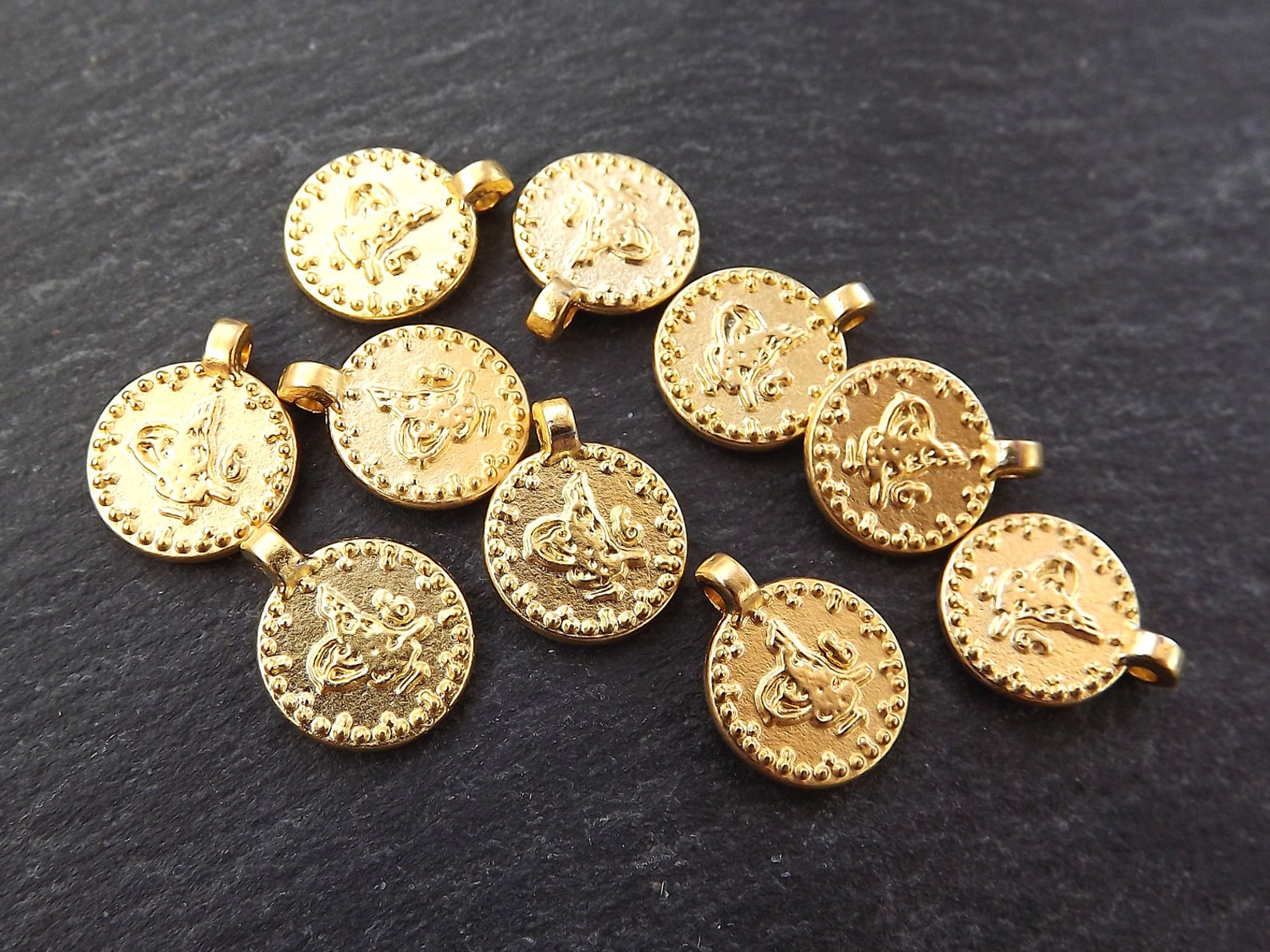 Dotted Rim Gold Coin Charms Ethnic Round Replica Coins Turkish - Etsy