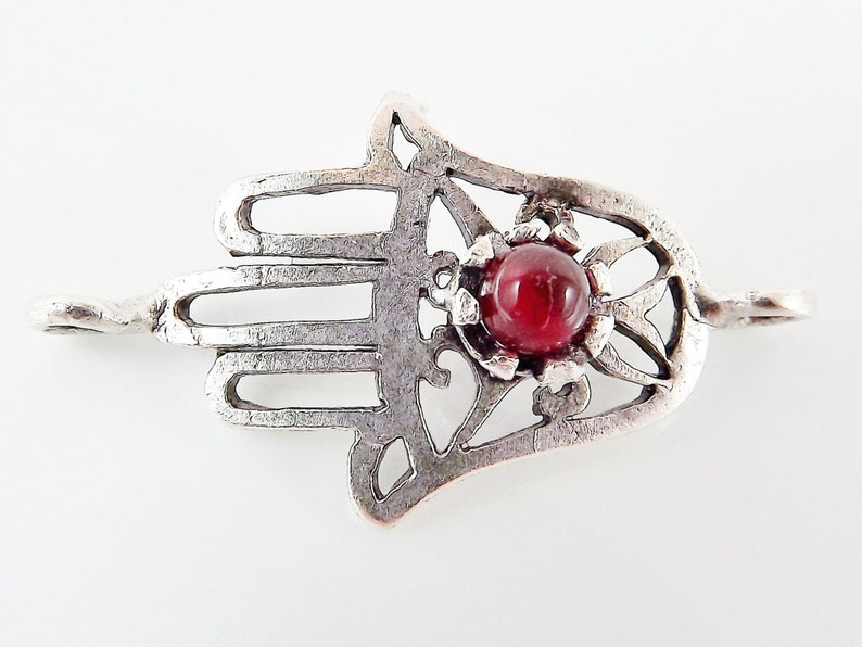 Hamsa Hand of Fatima Connector With Red Jade Stone Matte - Etsy