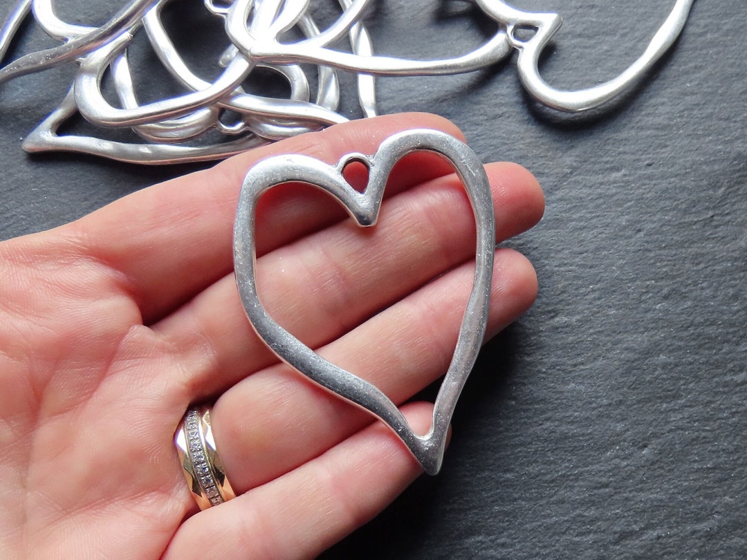 NEW Large Organic Heart Shape Loop Link Pendant Smooth Frame Jewelry ...