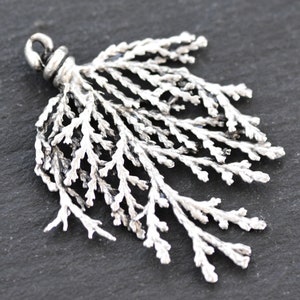 Silver Conifer Leaf Branch Pendant Charm, Metal Leaf Pendant, Drop ...