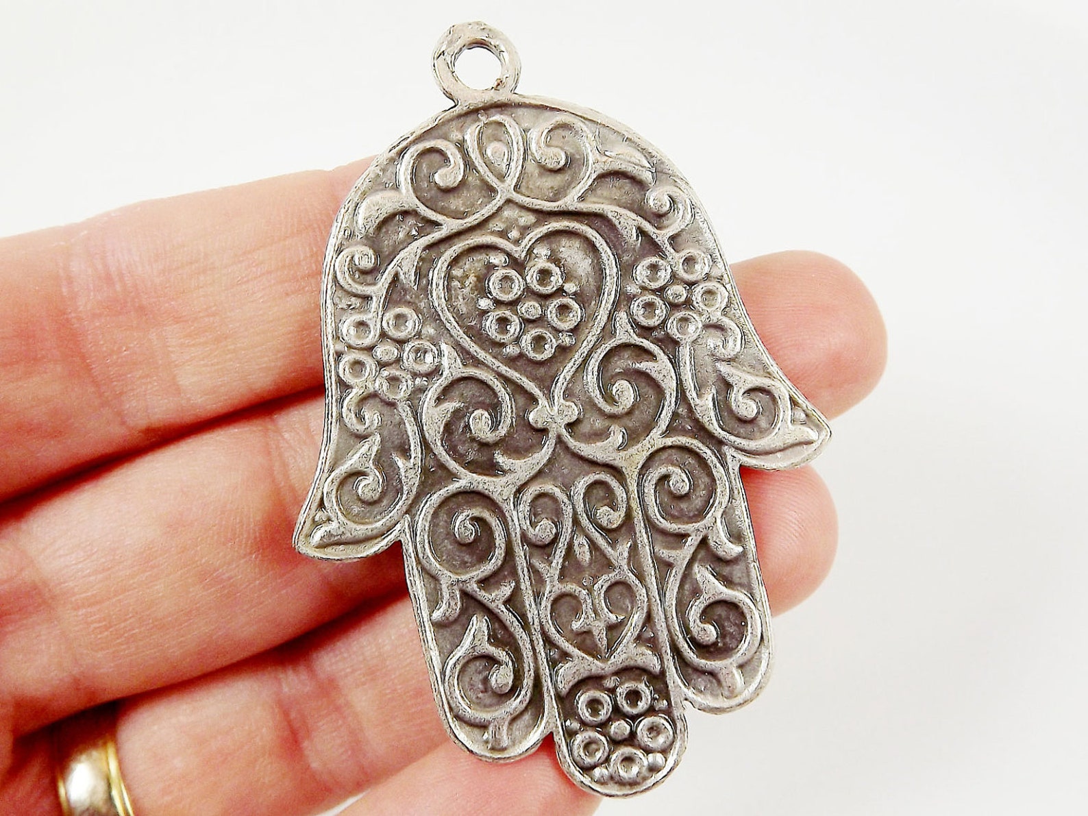 Ornate Hamsa Hand of Fatima Pendant Charm Silver Plated - Etsy
