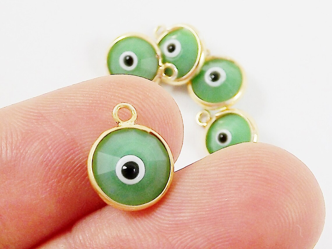 5 Opaque Green Evil Eye Nazar Crystal Charms Gold Plated - Etsy