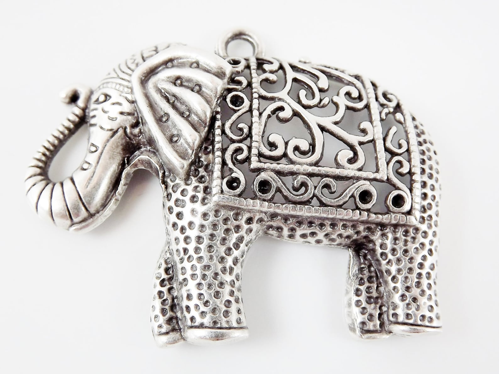 Large Ethnic Elephant Pendant - Matte Silver Plated - 1PC - Etsy