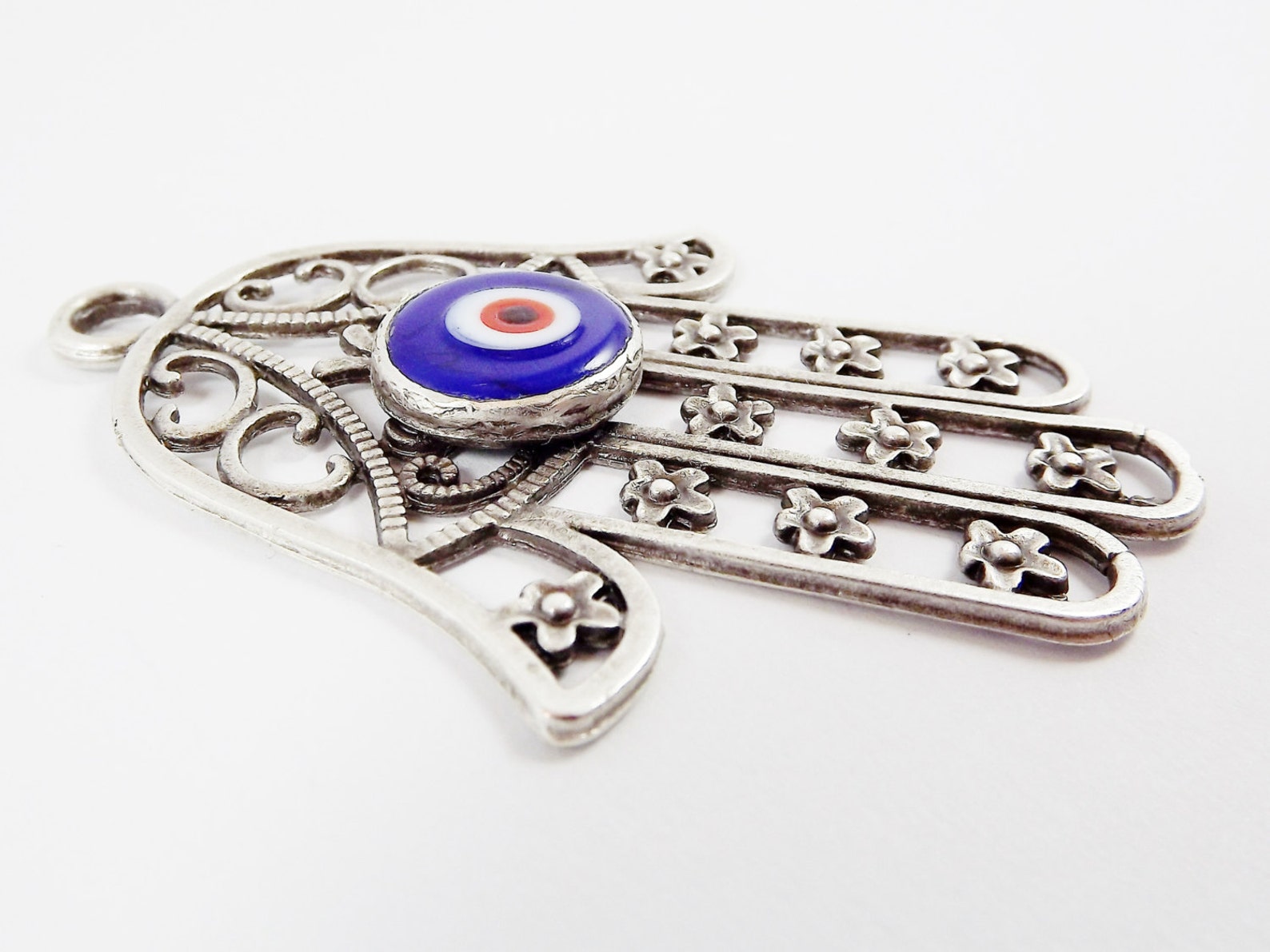 Evil Eye Hamsa Pendant, Blue Evil Eye, Silver Hamsa, Extra Large Hamsa ...