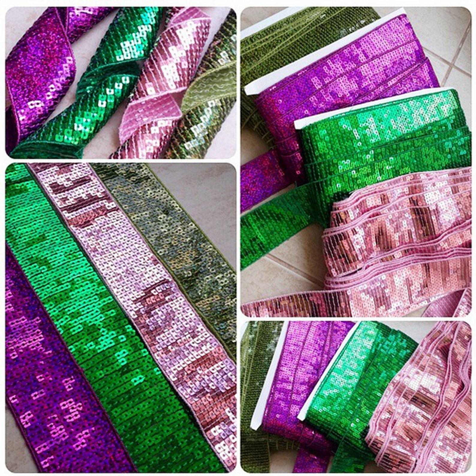 Sage Green Sparkly Square Sequin Border Trim Lace Ribbon - 1.65 Inches ...