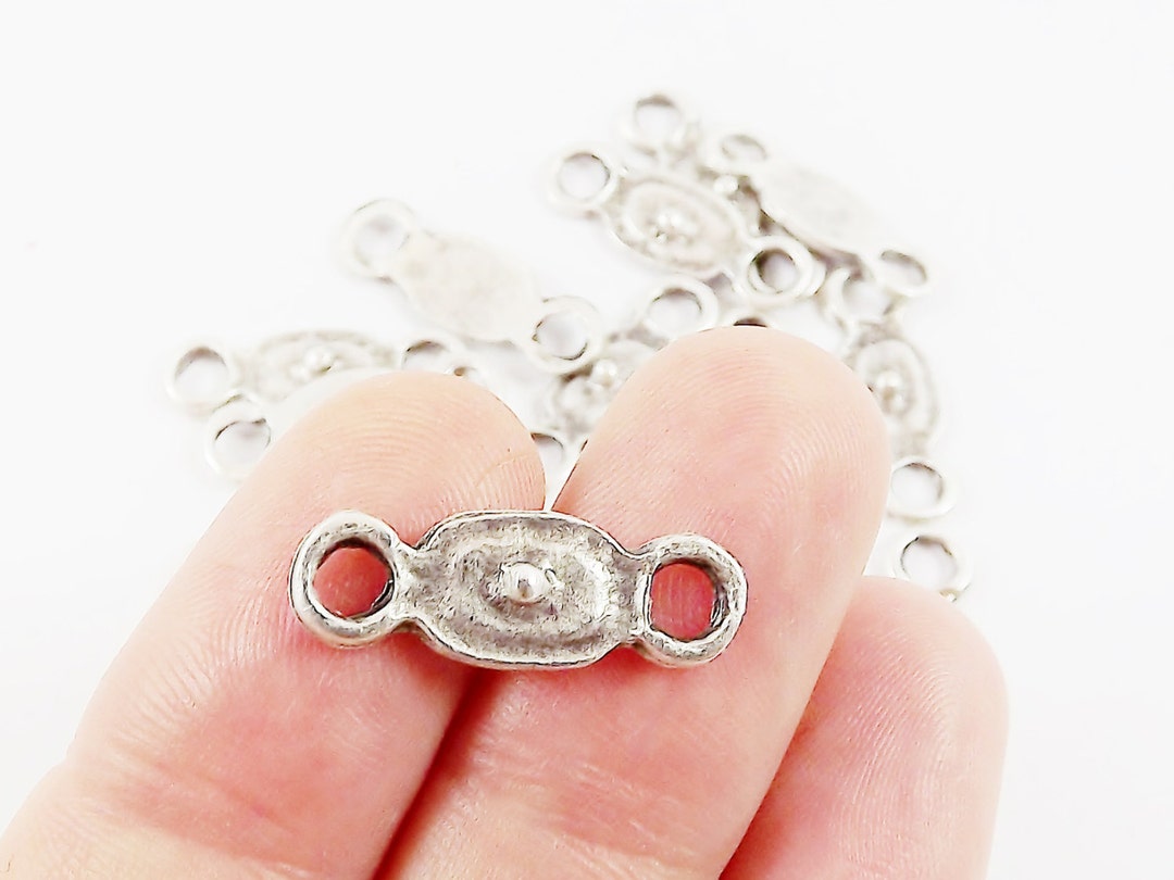 15 Oval Dot Connector Separators - 2 Holes - Matte Antique Silver ...