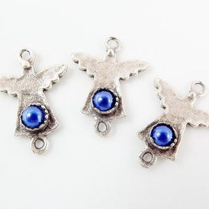 NEW - 3 Mini Angel Charm Connectors With Royal Blue Bead - Matte Silver ...