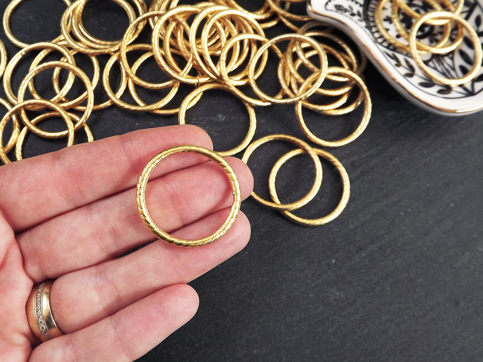 Round Link Connector, Textured Ring Link, Circle Link, Gold Charm Link ...