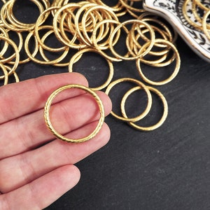Round Link Connector, Textured Ring Link, Circle Link, Gold Charm Link ...