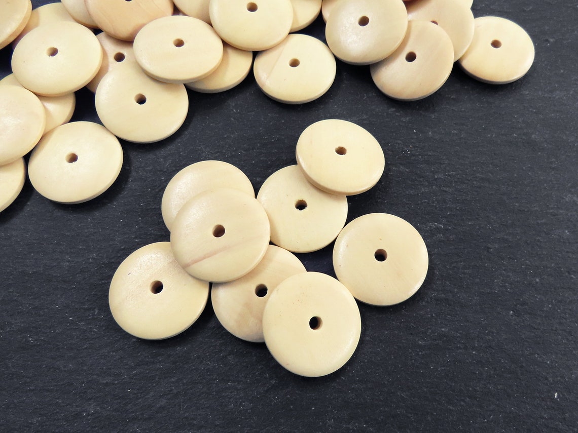 Large Natural Round Wood Beads Wooden Saucer Disc Beads - Etsy