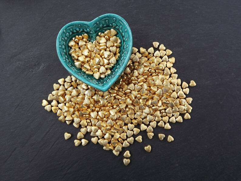 Gold Heart Beads Textured Heart Bead Spacers Bracelet Beads | Etsy