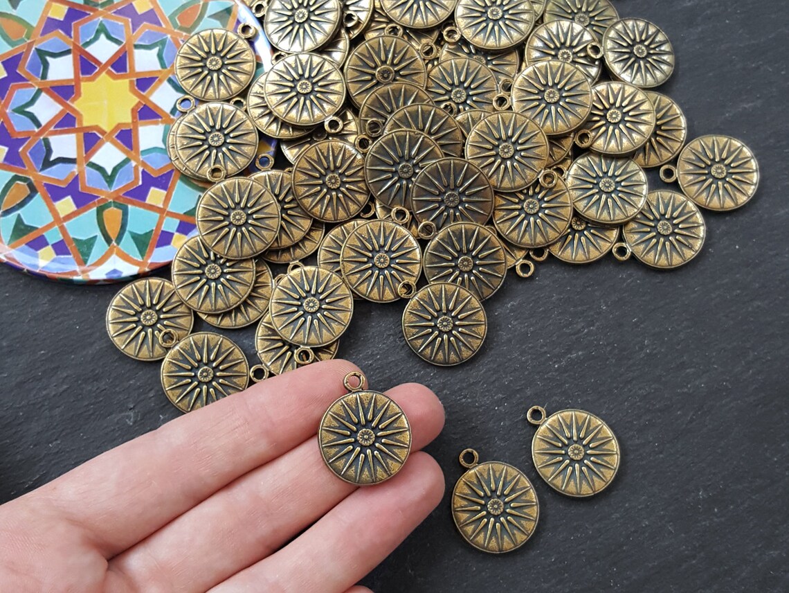 Bronze Sun Pendant, Sunburst Pendant, Flower, Sunburst Charm, Sun Charm ...