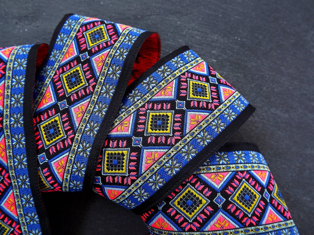 Ethnic Ribbon, Geometric, Diamond, Blue, Pink, Black, Woven ...