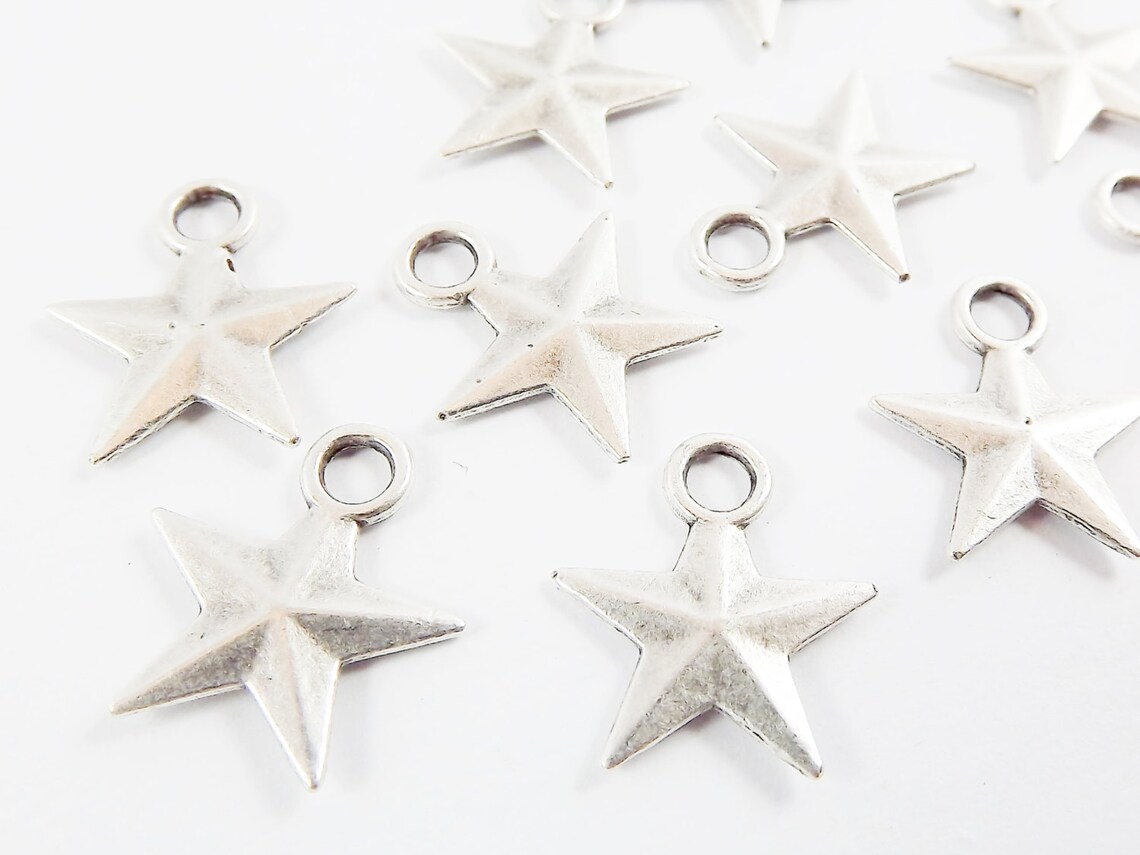 10 Silver Star Charms Silver Stars Small Star Pendants Drop - Etsy