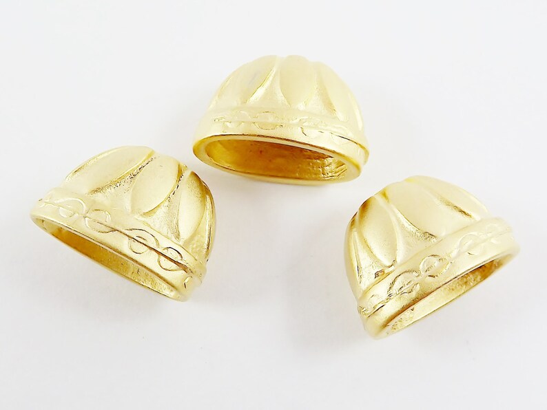 3 Large Rustic Cast Flat Cone Bead End Caps - 22k Matte Gold Plated ...