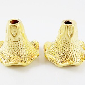 2 Large Chunky Fluted Cone Bead End Caps - 22k Matte Gold Plated Round ...