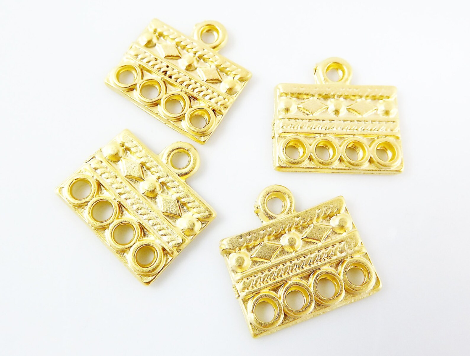 4 Rectangle Multi Four Strand Link Connector 22k Matte Gold | Etsy