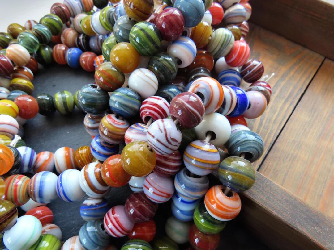 20 Chunky Round Glass Marble Beads, Artisan Handmade Hand Crafted ...