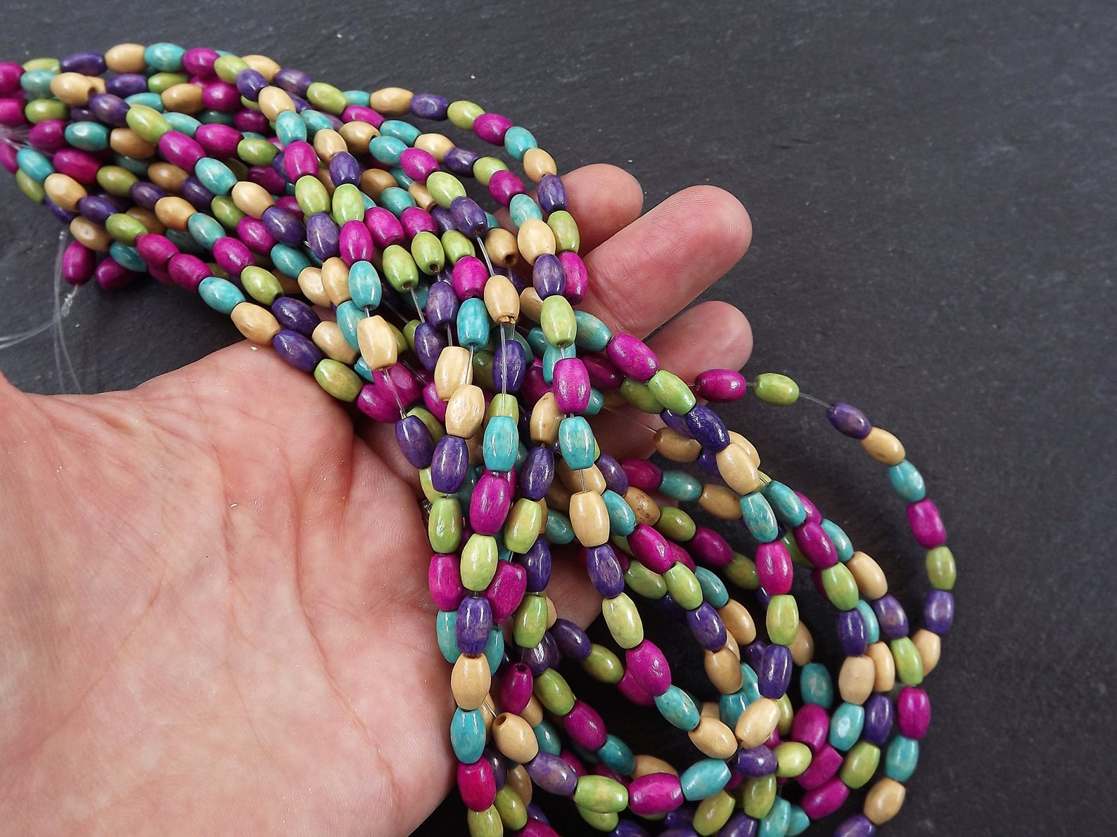 Pastel Rainbow Wood Beads, Oval Rice Beads, Mixed Colorful Wooden Beads ...