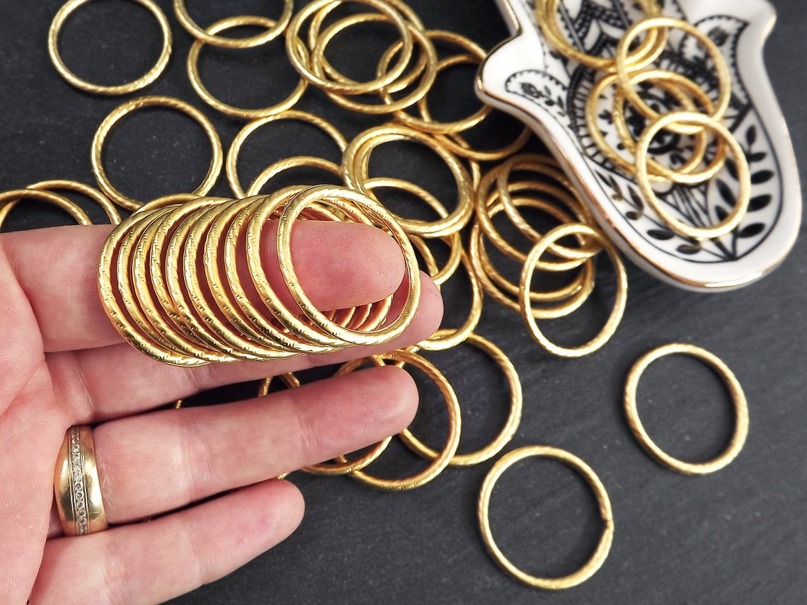 Round Link Connector, Textured Ring Link, Circle Link, Gold Charm Link ...