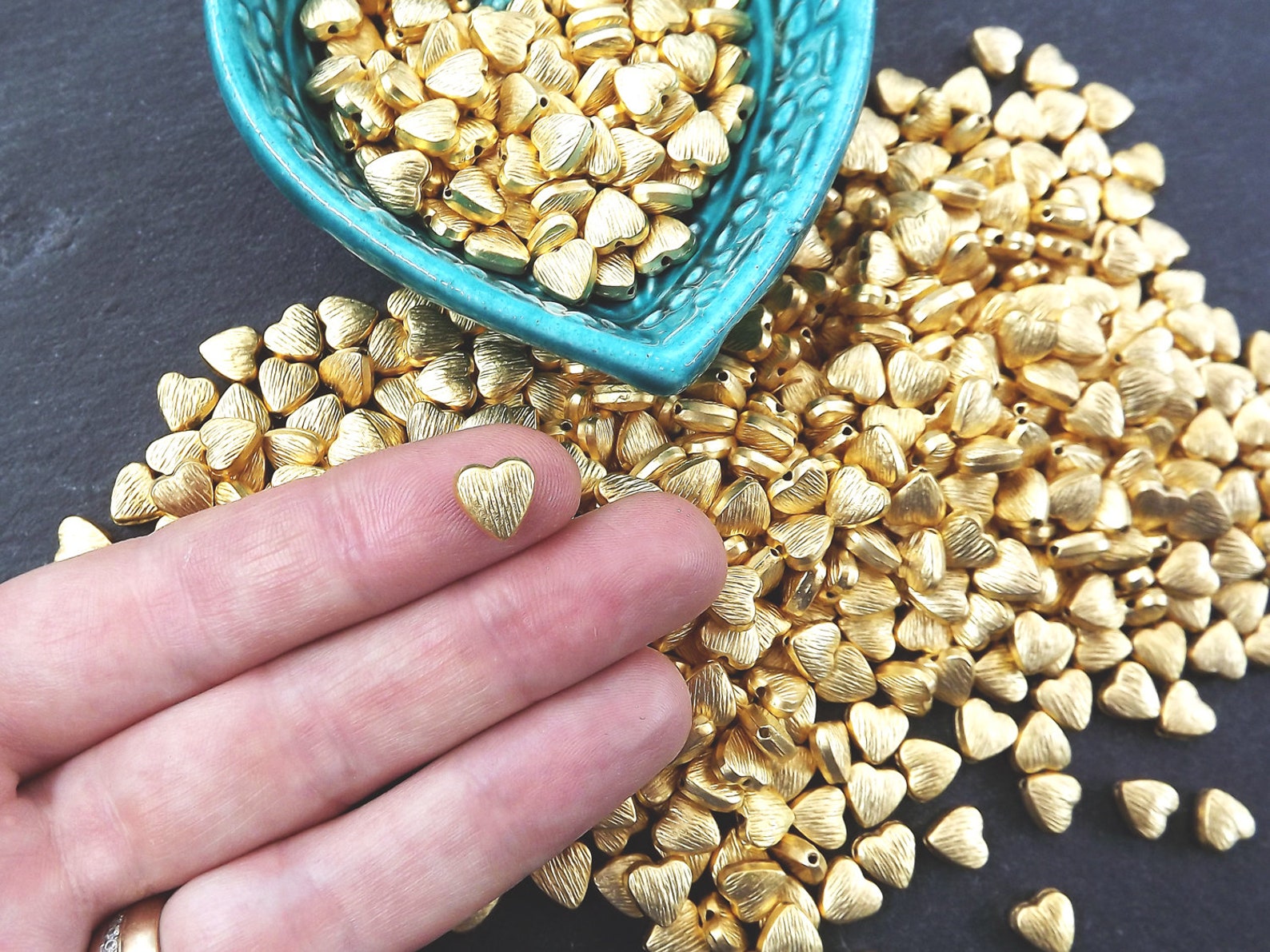 Gold Heart Beads Textured Heart Bead Spacers Bracelet Beads - Etsy