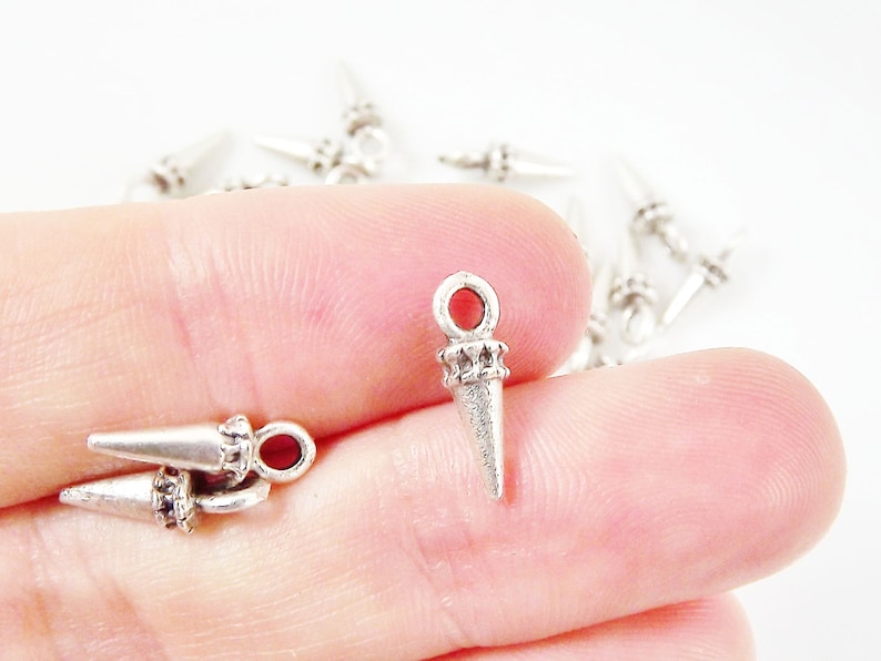 20 Mini Spike Charms Matte Silver Plated - Etsy