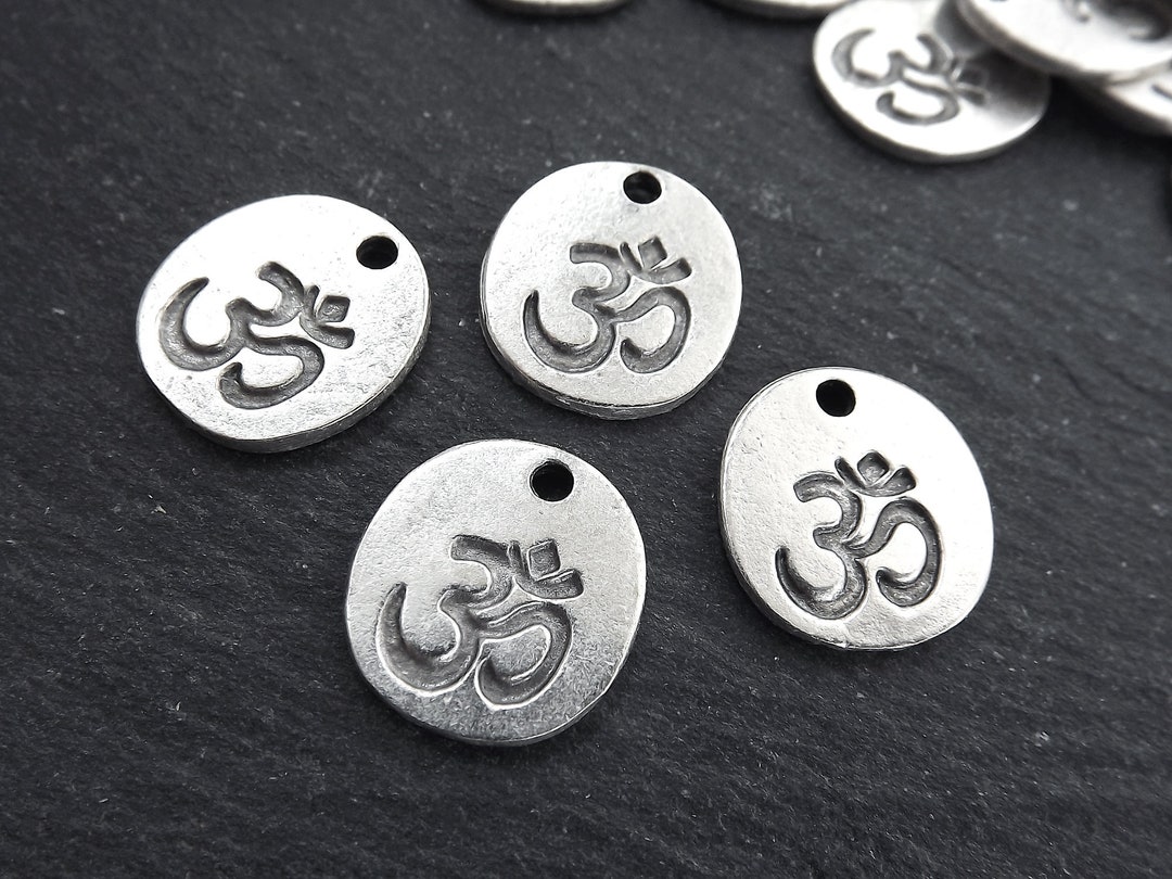 OM Charms, Small Om Pendant, Om Aum Symbol, Coin Disc Charms, Yoga ...